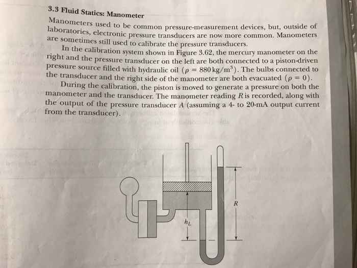Solved 3.3 Fluid Statics: Manometer used to be common | Chegg.com