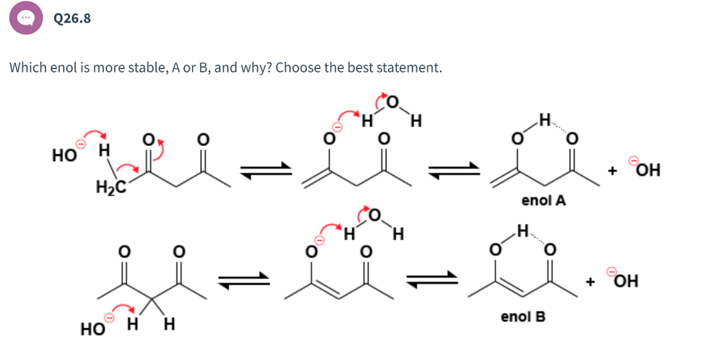 Solved Q26.8 Which enol is more stable, A or B, and why? | Chegg.com