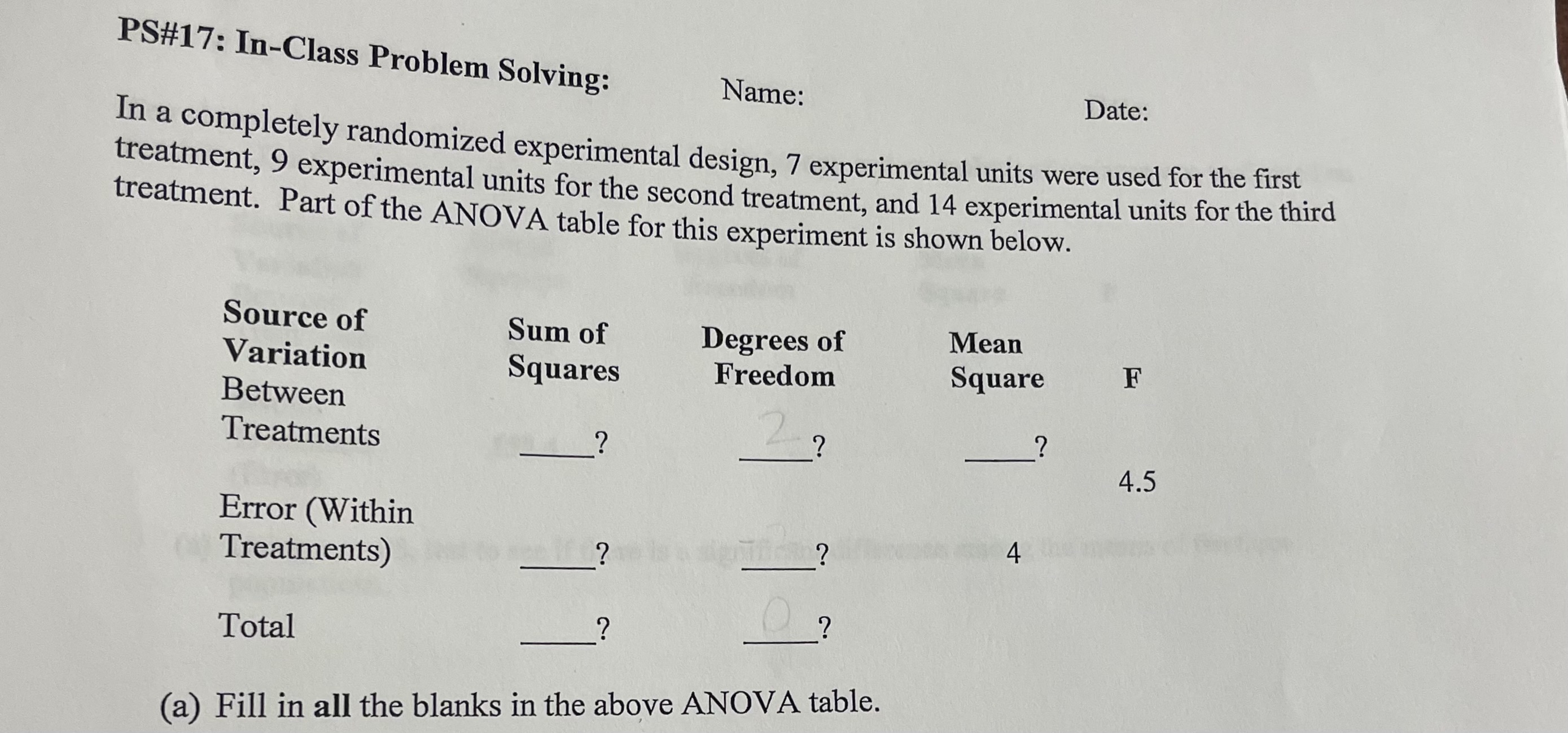Solved Ps17 In Class Problem Solving Name In A 