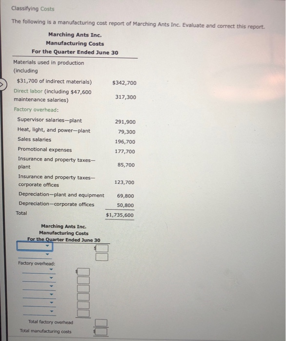 Solved Classifying Costs The following is a manufacturing | Chegg.com