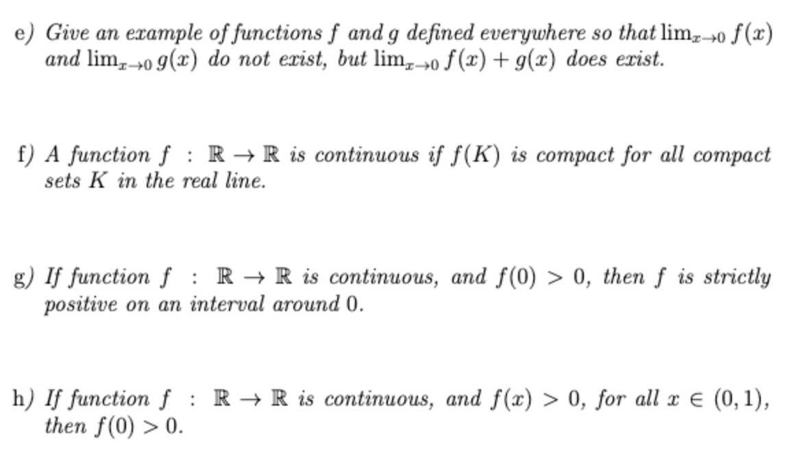 Solved e) Give an example of functions f and g defined | Chegg.com