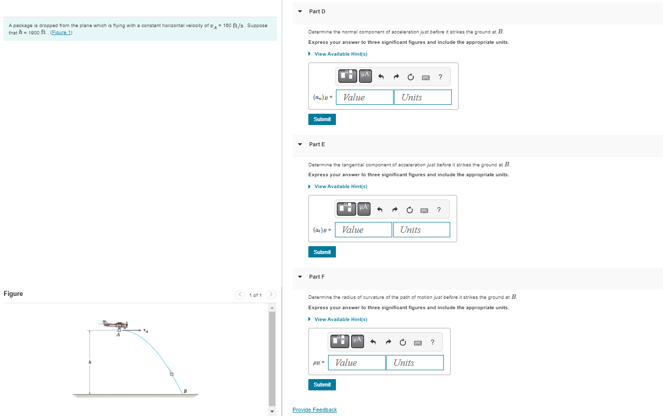 Solved A package is dropped from the plane which is flying | Chegg.com