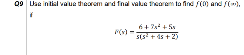 Solved Q9 Use initial value theorem and final value theorem | Chegg.com