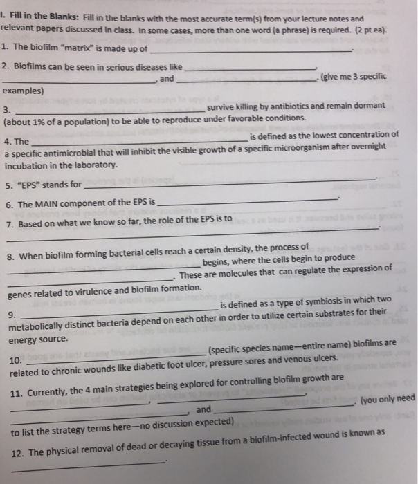 Solved 1. Fill in the Blanks: Fill in the blanks with the | Chegg.com
