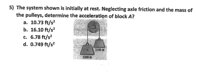 Solved 5) The system shown is initially at rest. Neglecting | Chegg.com