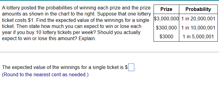 Solved A lottery posted the probabilities of winning each | Chegg.com