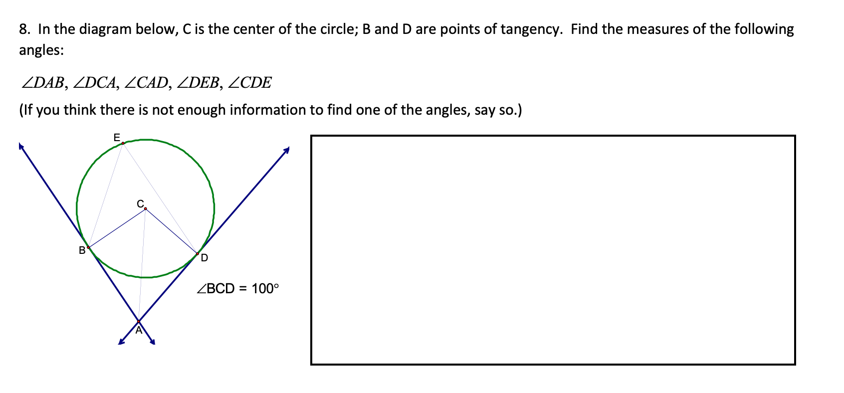 Solved 8. In the diagram below, C is the center of the | Chegg.com