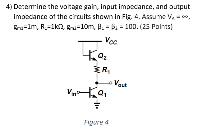 Solved 4) Determine the voltage gain, input impedance, and | Chegg.com