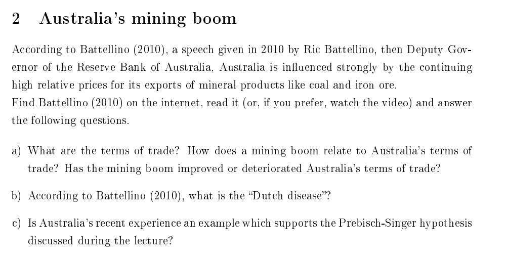 Solved 2 Australia's mining boom According to Battellino | Chegg.com