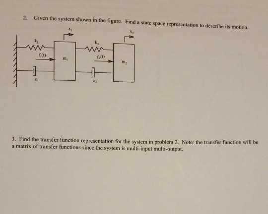 Solved 2. Given the system shown in the figure. Find a state | Chegg.com