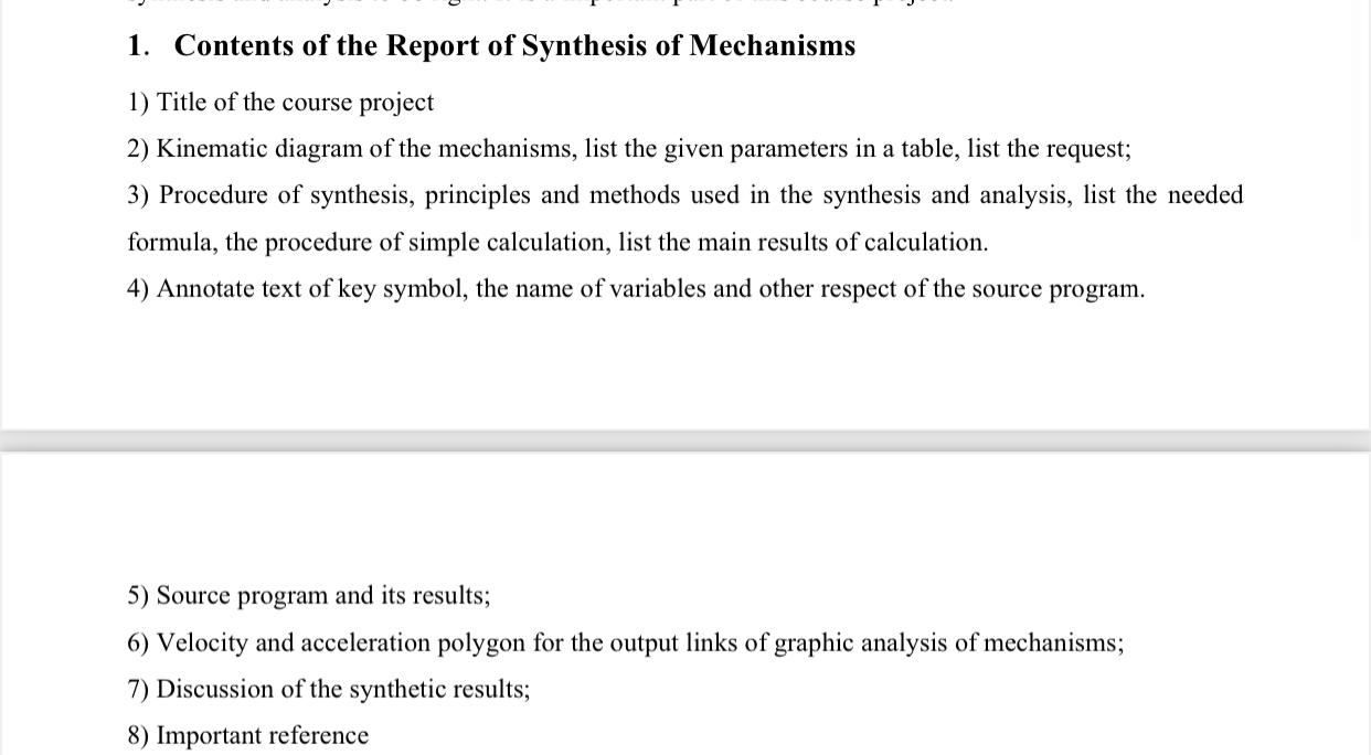 1. Contents of the Report of Synthesis of Mechanisms | Chegg.com