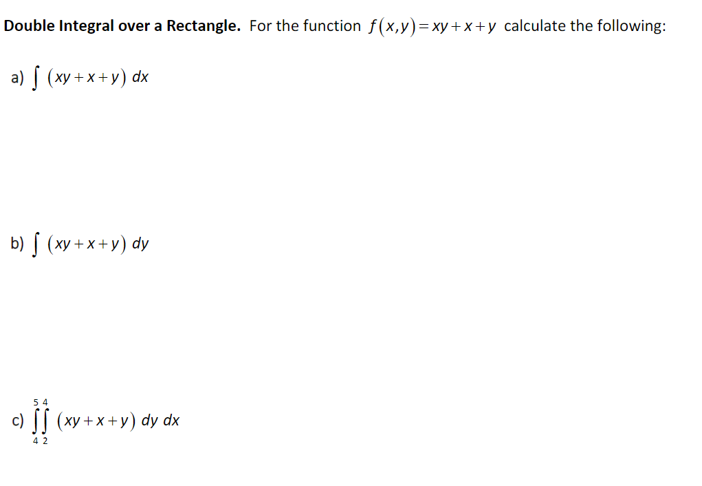 Solved Double Integral over a Rectangle. For the function | Chegg.com