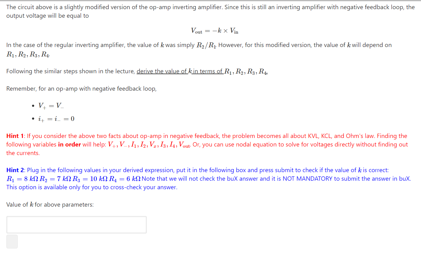 Solved Question 1 Part 2 - The Modified Inverting Amplifier | Chegg.com