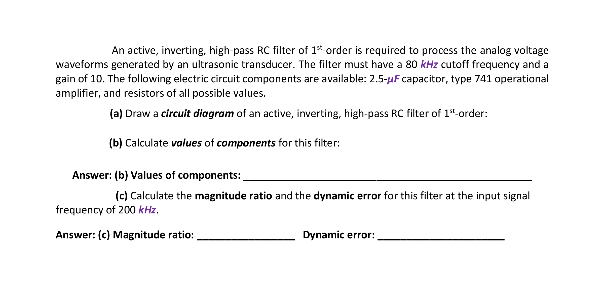 Solved An active, inverting, high-pass RC ﻿filter of | Chegg.com