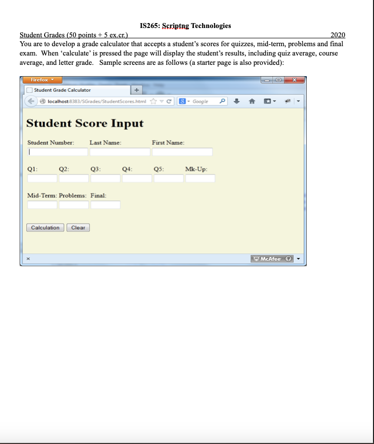 IS265: Scriptng Technologies Student Grades (50 | Chegg.com