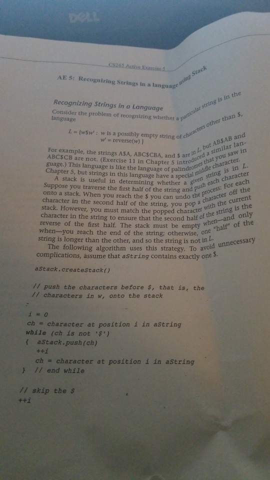 Solved AE 5: Recognizing Strings in a language Stack | Chegg.com