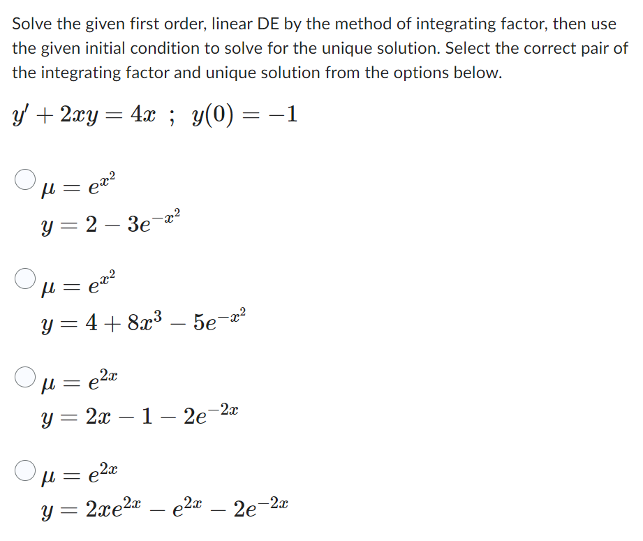 Solved Solve the given first order, linear DE by the method | Chegg.com