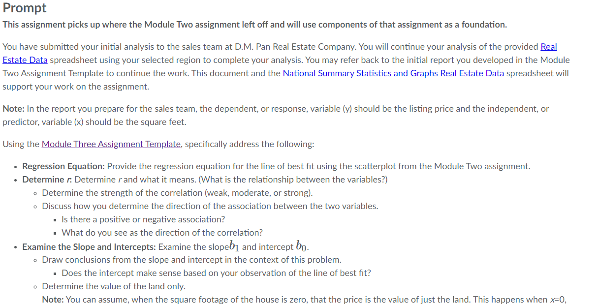 Prompt This assignment picks up where the Module Two | Chegg.com
