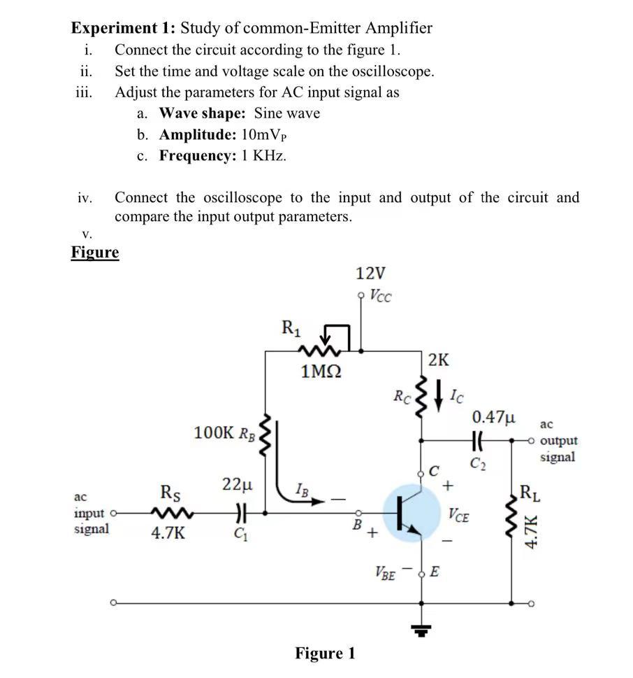 Solved Experiment 1: Study of common-Emitter Amplifier i. | Chegg.com