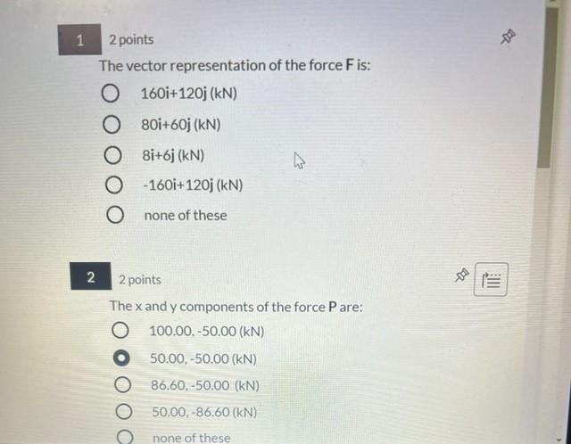 Solved 1 - 2 points The vector representation of the force | Chegg.com