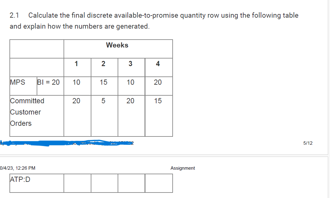 Solved Calculate the fInal discrete available-to-promise | Chegg.com