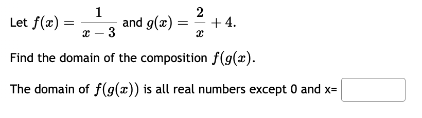 Solved Let f(x)=x−31 and g(x)=x2+4. Find the domain of the | Chegg.com