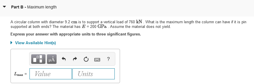 Solved Part A - Maximum load A column is made from a | Chegg.com