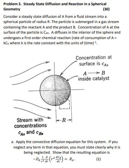 Solved Problem 3. Steady State Diffusion and Reaction in a | Chegg.com