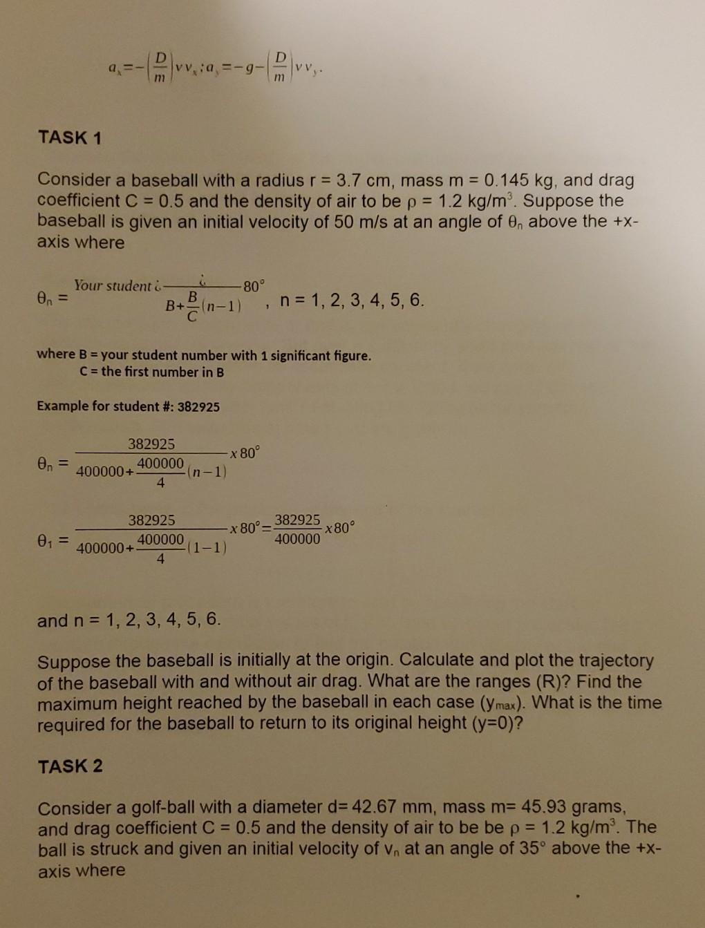 Experiment 1: Computational Physics lab: Motion with | Chegg.com