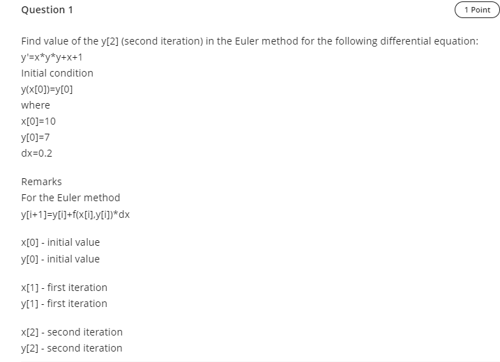 Solved Question 1Find value of the y[2] (second iteration) | Chegg.com