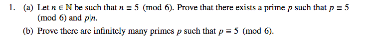 Solved 1. (a) Let n e N be such that nz 5 (mod 6). Prove | Chegg.com