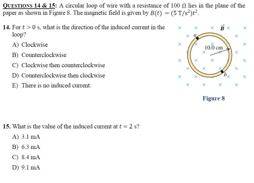 Solved ỘUESTIONS 14 & 15: A circular loop of wire with a | Chegg.com