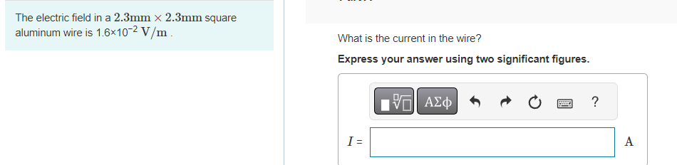 Solved The electric field in a 2.3 mm×2.3 mm square aluminum | Chegg.com