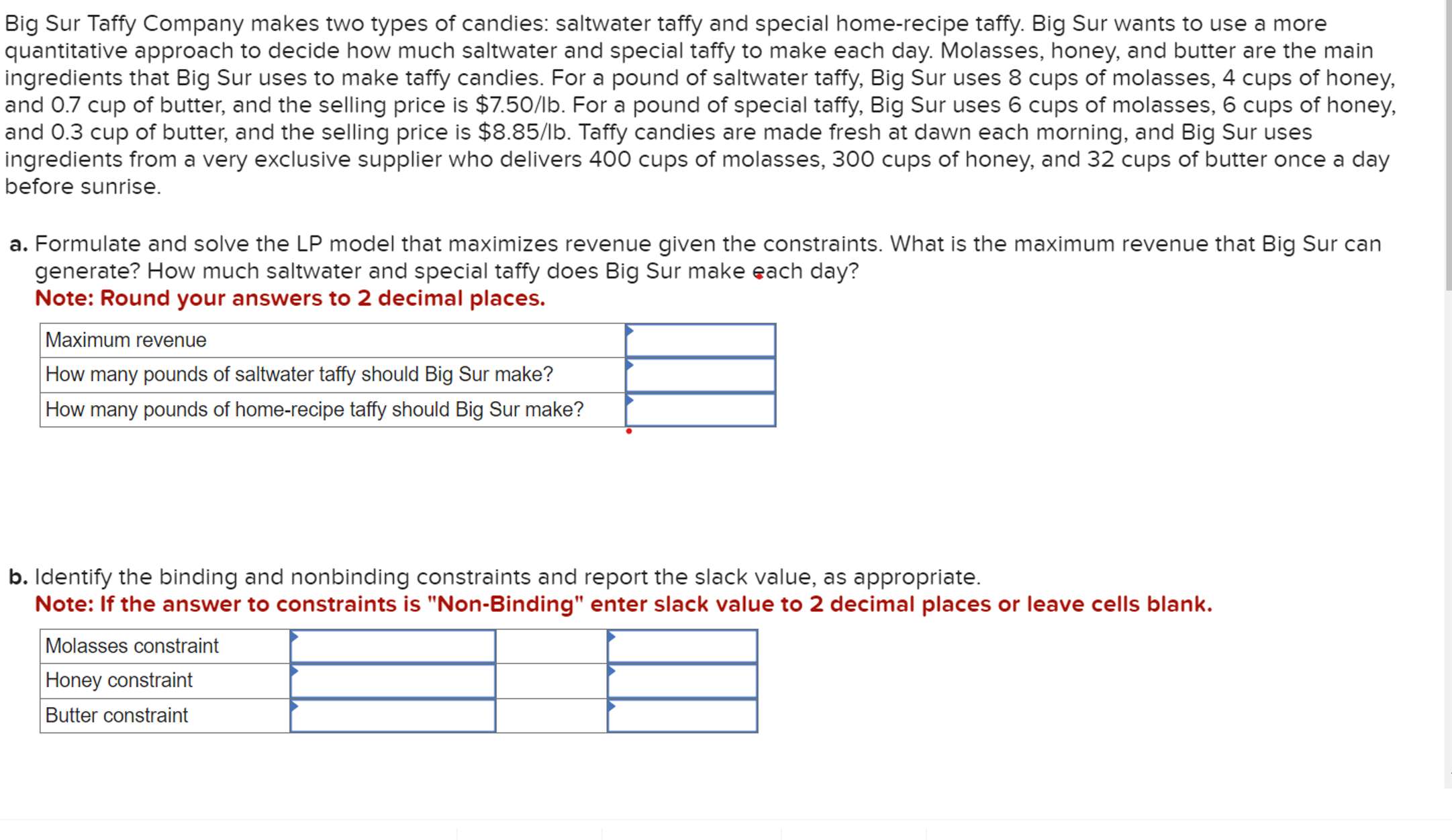 Solved Big Sur Taffy Company makes two types of candies: | Chegg.com