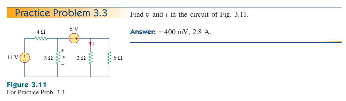 Solved Practice Problem 3.3 Find v and i in the circuit of | Chegg.com