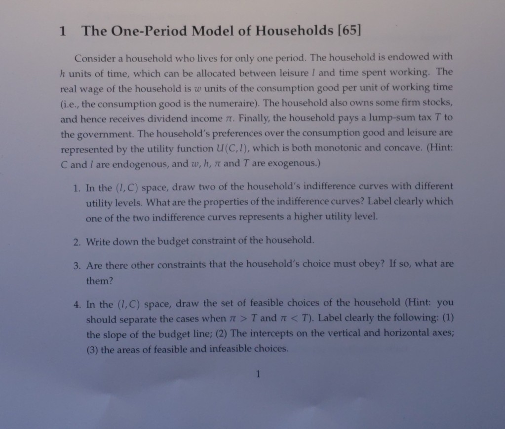 Solved 1 The One-Period Model of Households [65] Consider a | Chegg.com