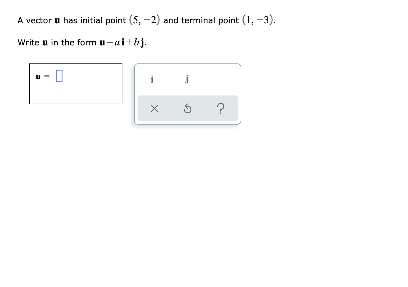 Solved A vector u has initial point , 5−2 and terminal point | Chegg.com