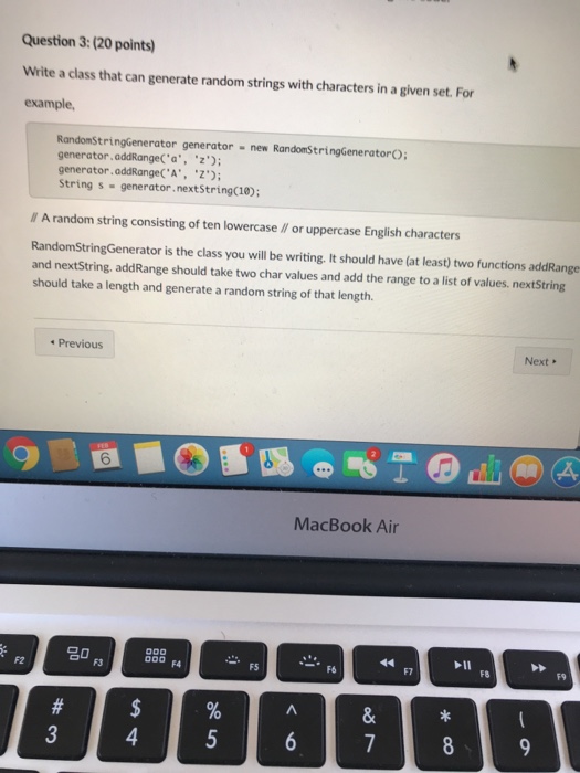 Solved Question 3:(20 points Write a class that can generate | Chegg.com