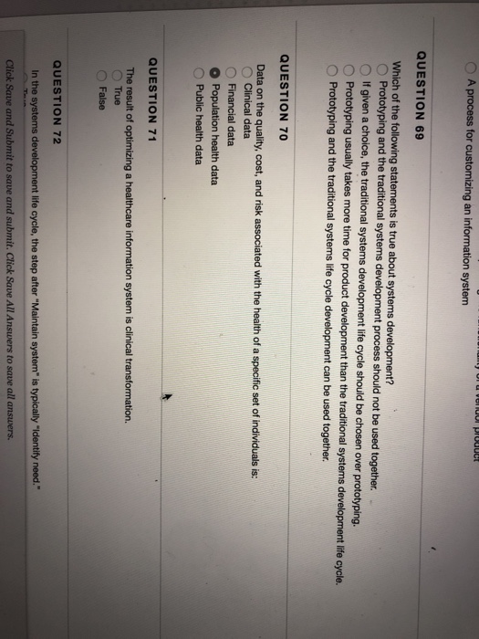 Solved O A process for customizing an information system | Chegg.com