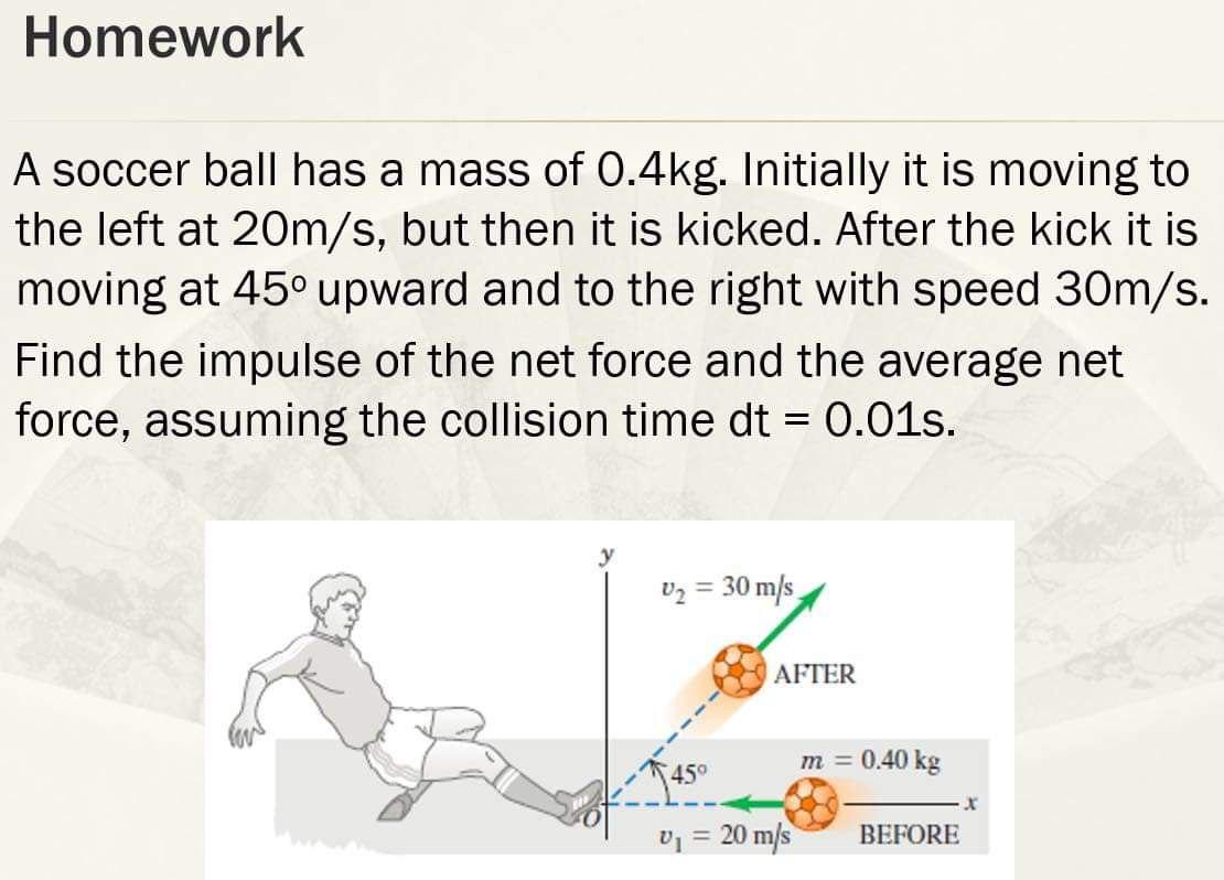 Solved Homework A soccer ball has a mass of 0.4kg. Initially | Chegg.com
