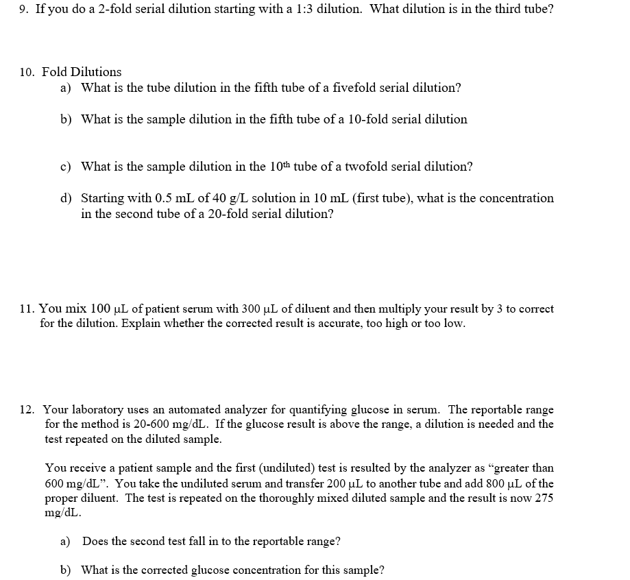 Solved If you do a 2 -fold serial dilution starting with a | Chegg.com