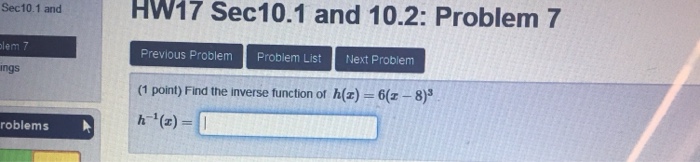 Solved HW17 Sec10.1 and 10.2: Problem 7 lem 7 Previous | Chegg.com