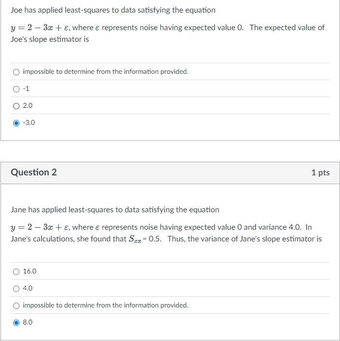 Solved Joe has applied least-squares to data satisfying the | Chegg.com
