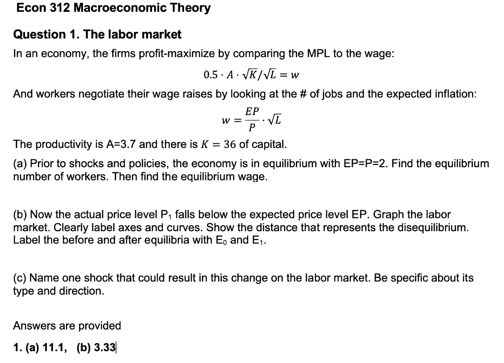 Solved Question 1. The labor market In an economy, the firms | Chegg.com