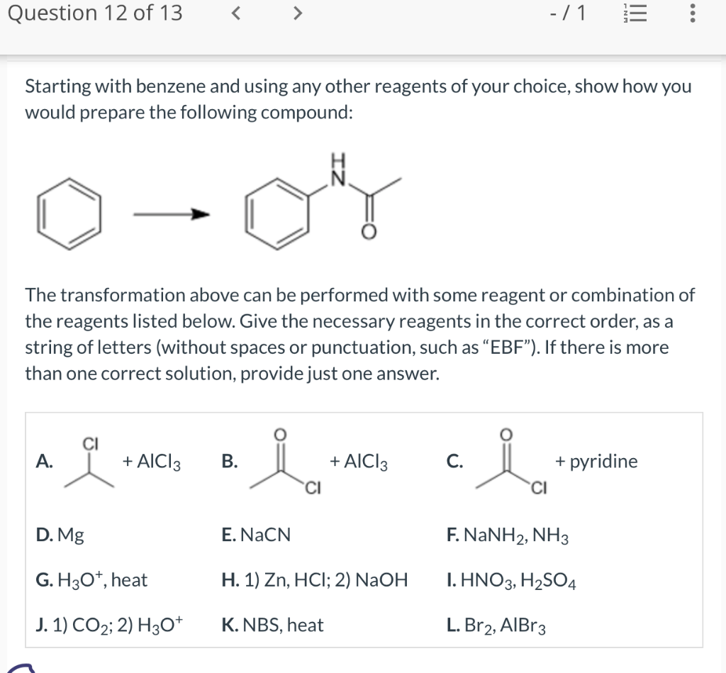 Solved Starting with benzene and using any other reagents of | Chegg.com