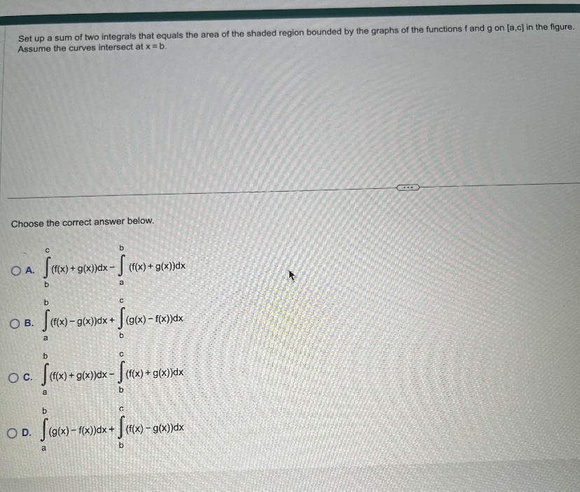 Solved Set up a sum of two integrals that equals the area of | Chegg.com