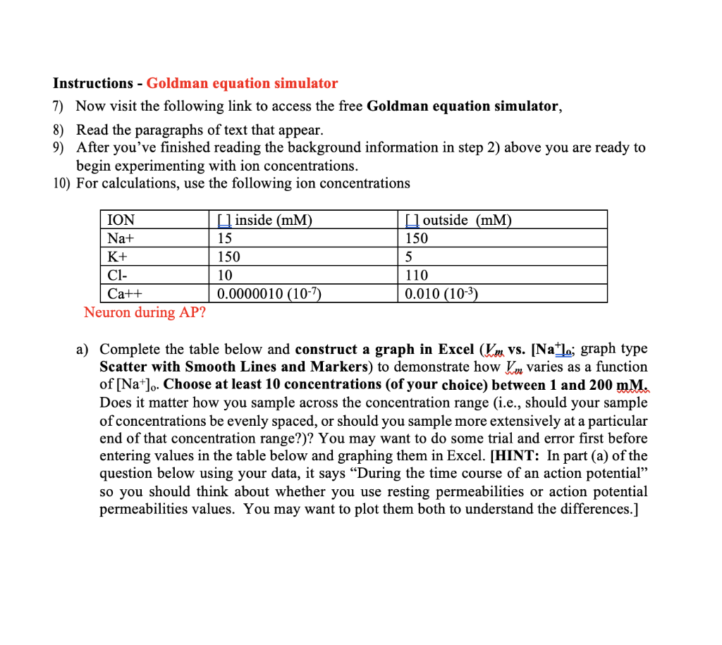 Solved Instructions - Goldman equation simulator 7) Now | Chegg.com