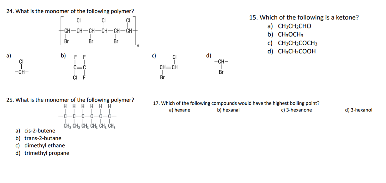 What is the monomer of the following polymer?a) | Chegg.com