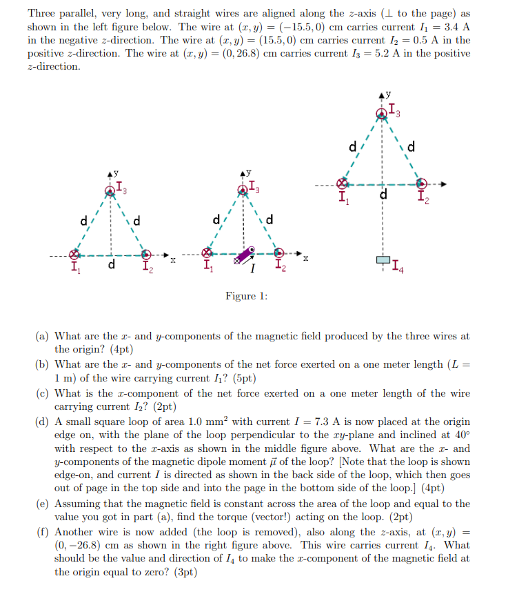 Solved Three parallel, very long, and straight wires are | Chegg.com