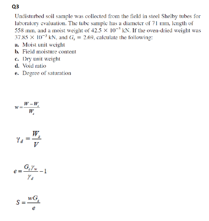 Solved Undisturbed soil sample was collected from the field | Chegg.com